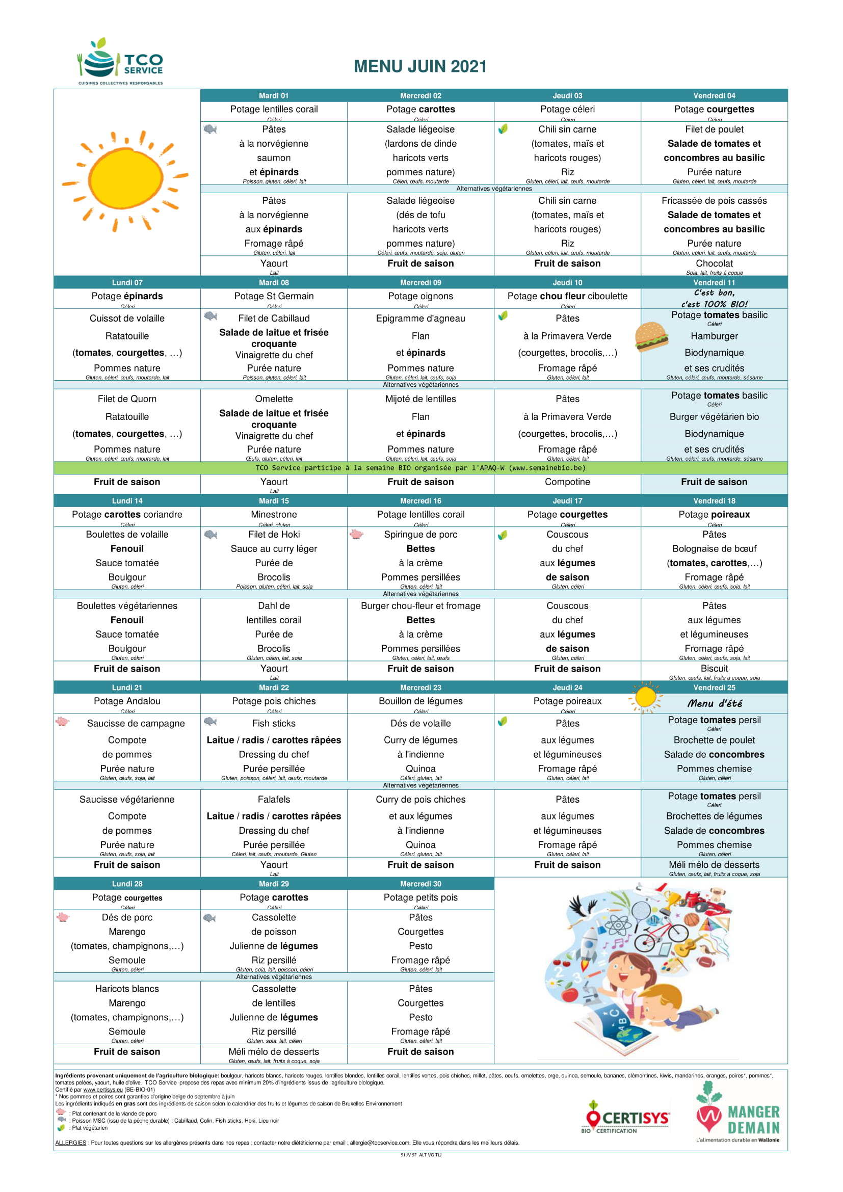 Les menus du mois | École les 4 saisons